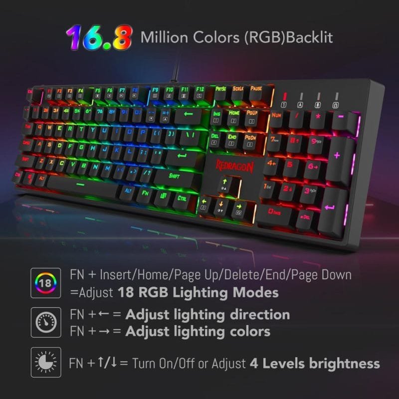 Buy Redragon K582 SURARA RGB Mechanical Gaming Keyboard with104 Keys -Linear and Quiet- Red ...